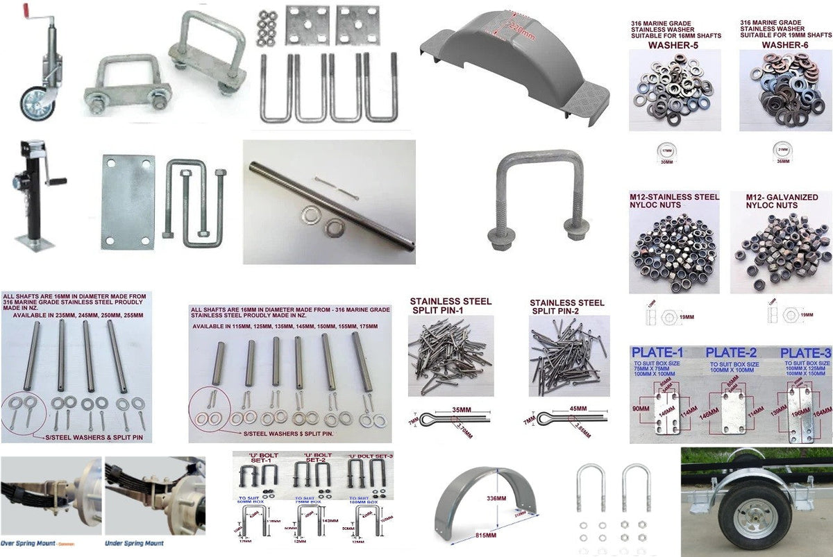 JOCKEY WHEEL/JOCKEY STAND/PINS/SHAFT/ U-BOLTS/HEX BOLTS/MUDGUARD AND H ...