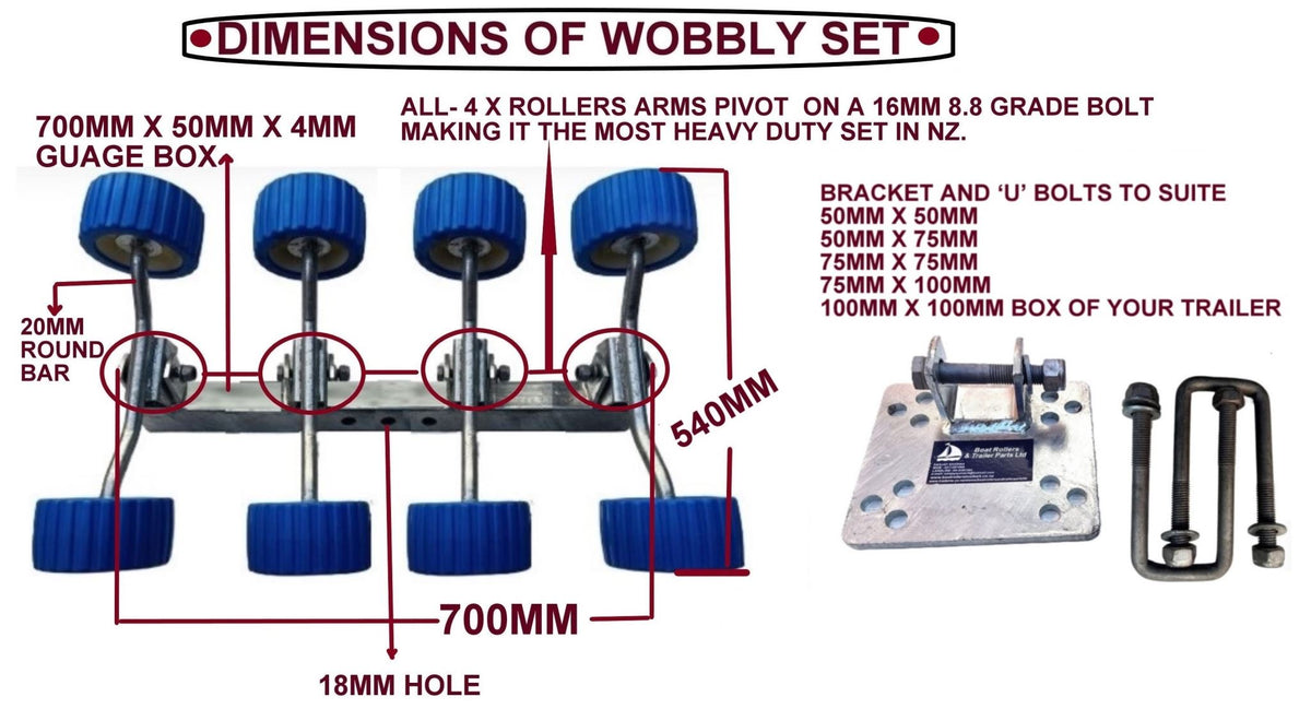 WOBBLE SET- SUPER HEAVY DUTY-2 SETS OF 8 FOR BOAT TRAILERS WITH FIXED ...
