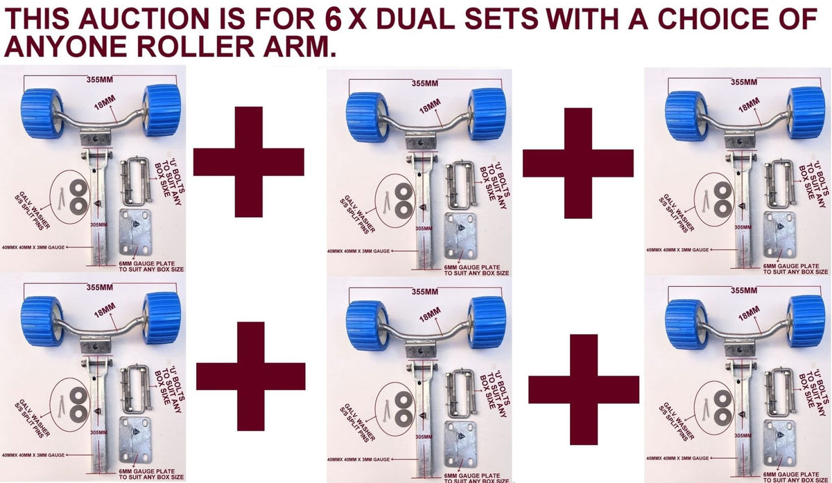 WOBBLE ROLLER DUAL ASSEMBLY WITH ROLLER ARM FOR BOAT TRAILERS X 6 ...