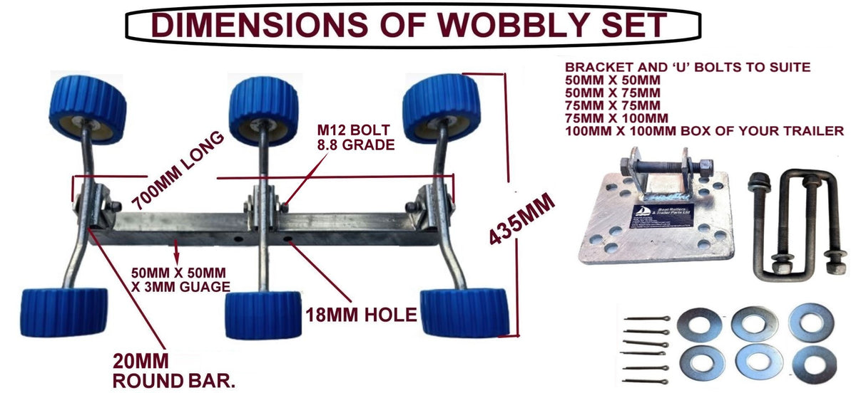 BOAT TRAILER HEAVY DUTY WOBBLE ROLLER SET-2 SET OF 3 WITH FIXED HEIGHT ...