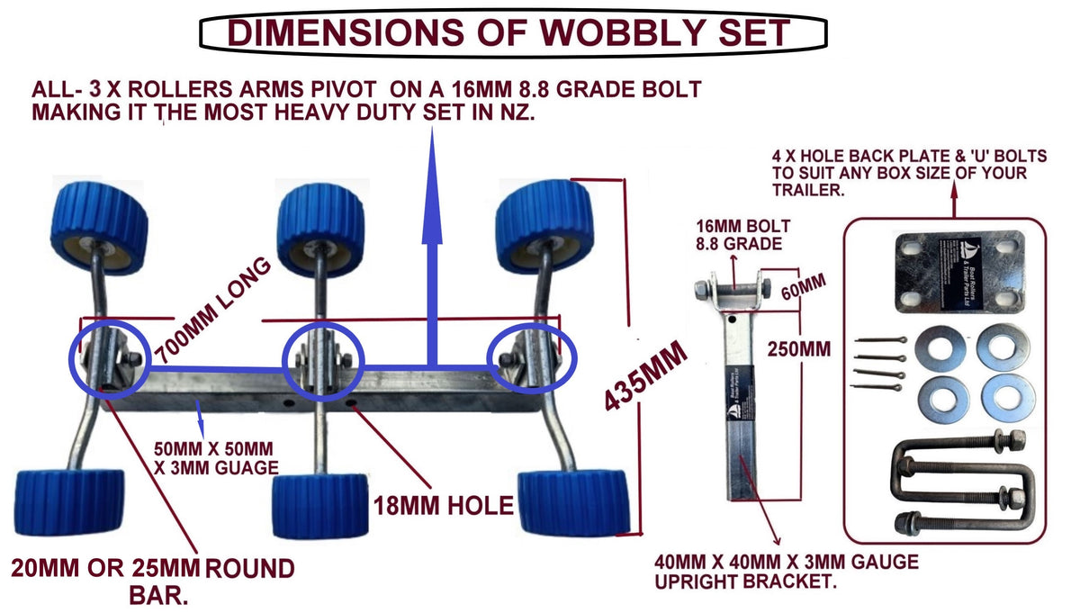 SUPER HEAVY DUTY WOBBLE ROLLERS ASSEMBLY FOR BOAT TRAILER-2 SETS OF 3 ...