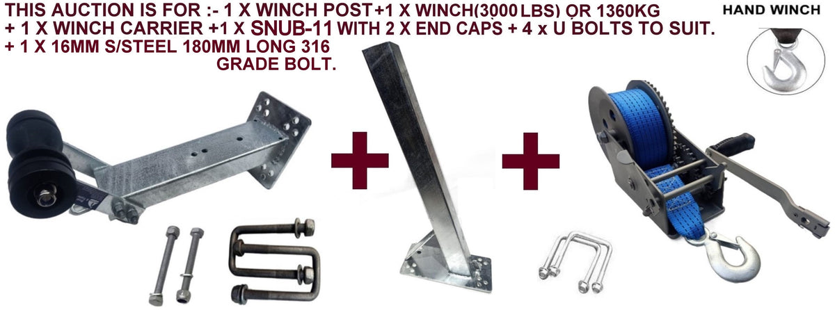 WINCH POST-525MM TALL (70MM X 70MM) + CARRIER + WINCH(3000LBS) WITH EN ...
